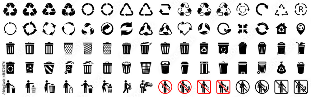 Trash icons and recycle signs, Recycle icons collection. Vector ...