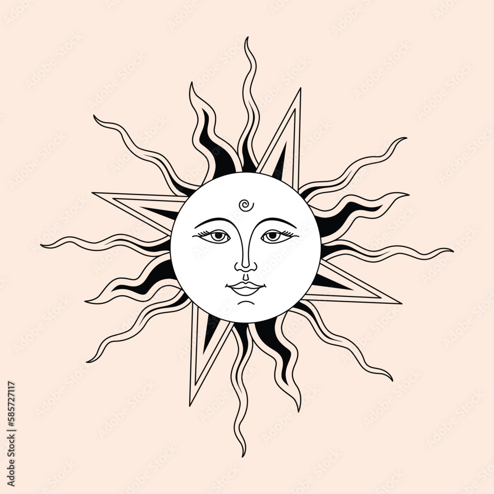 Sun, Sun face symbol , sun and face vitnage design vector isolated ...