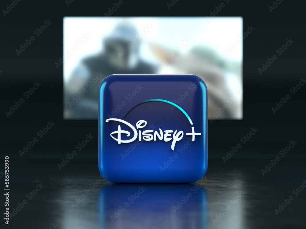 Ilustrace Valencia, Spain - March, 2023: Disney plus app logo in front ...