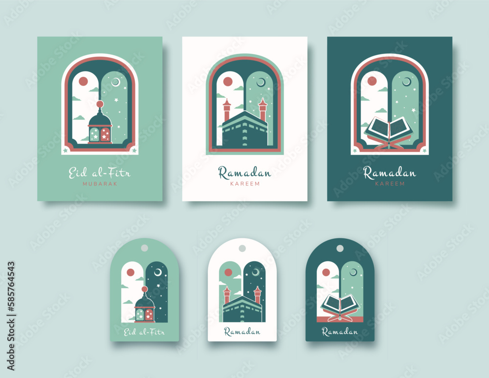 Vector de Stock Ramadan Kareem. Set of Islamic greeting card and gift ...