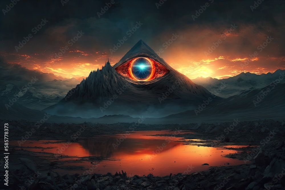 nighttime in mordor, with the eerie glow of the eye of sauron on the ...