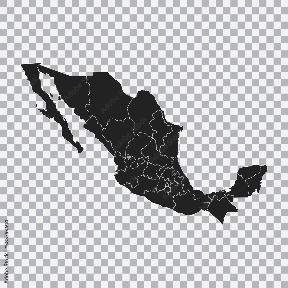 Political map of the Mexico isolated on transparent background. Vector ...