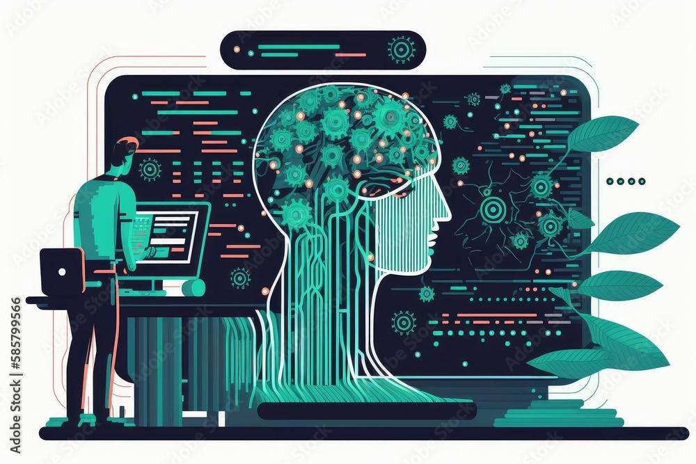 Стоковая иллюстрация «person, learning about different types of machine learning algorithms and ...