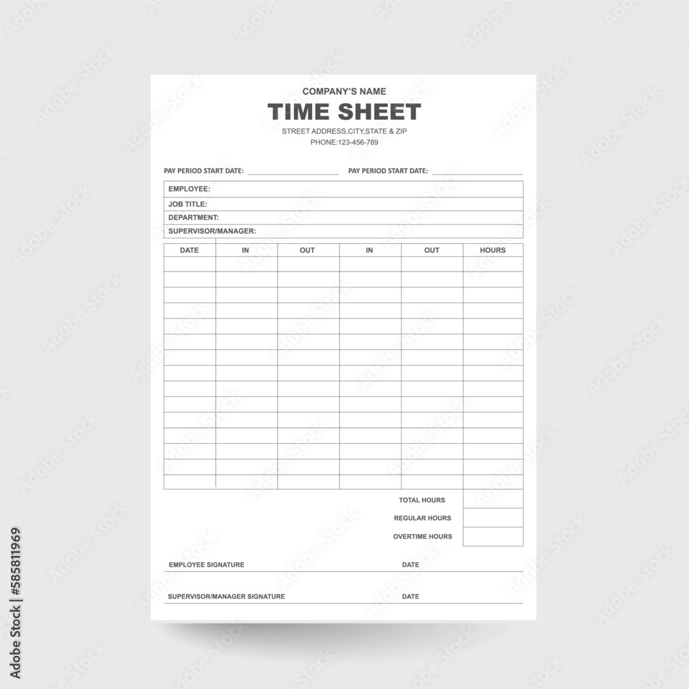 Employee Time Sheet Printable Form,Timesheet,Time Log,Employee Schedule ...