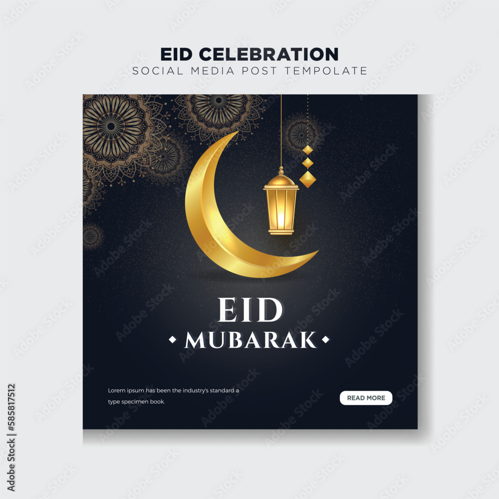 Eid Mubarak fully editable social media post template design with a ...