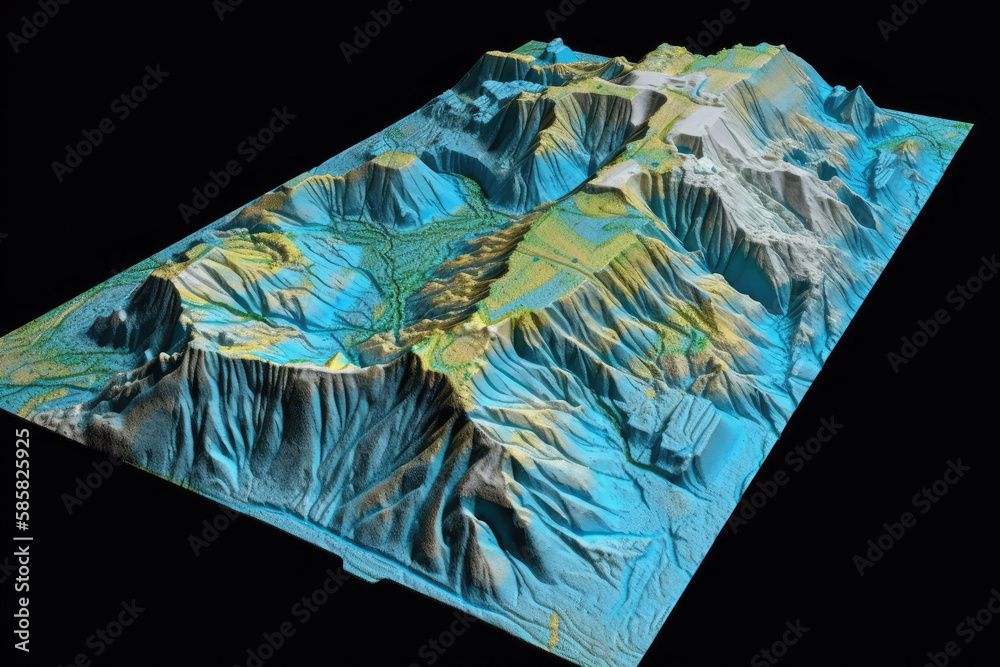 GIS 3D lidar map, a model of the earth's surface obtained after ...