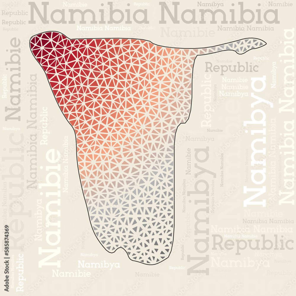 NAMIBIA map design. Country names in different languages and map shape ...