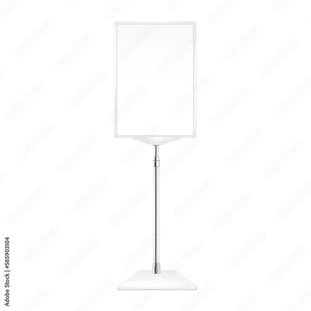 Poster sign stand realistic vector mockup. Floor standing white display ...