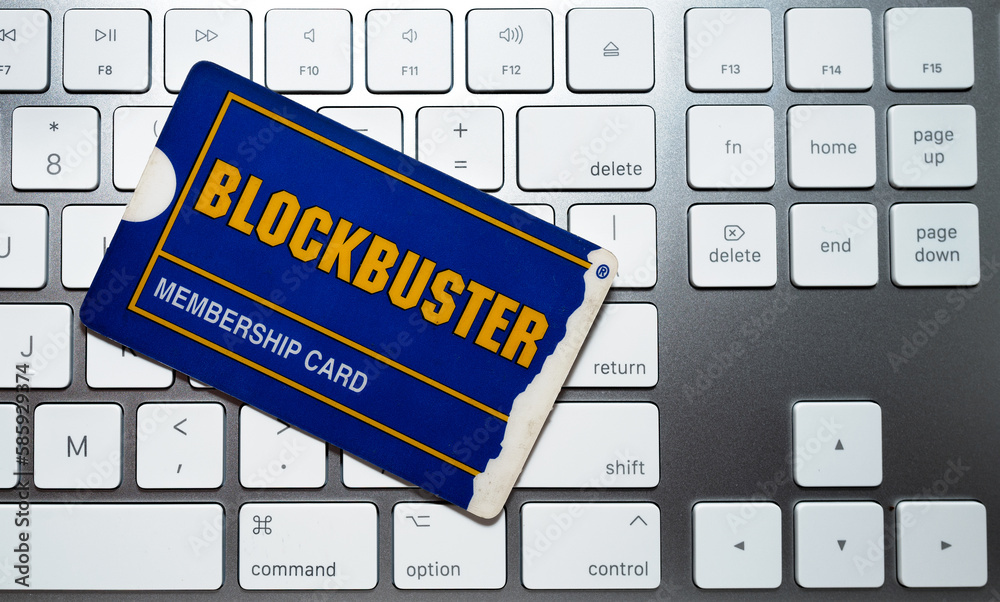 Blockbuster membership card on computer keyboard Stock Photo | Adobe Stock