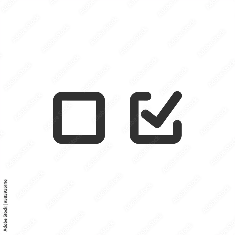 Checkbox set with blank and checked checkbox line art vector icon for ...
