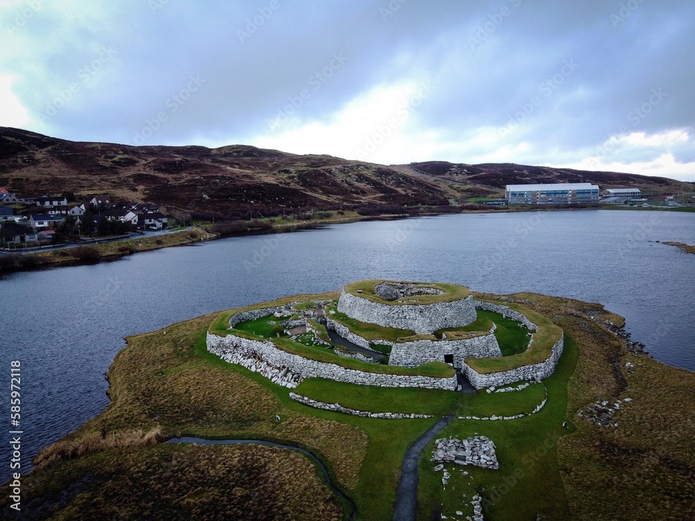 Broch of Clickimin neolithic tower view in Lerwick, Shetland Islands ...