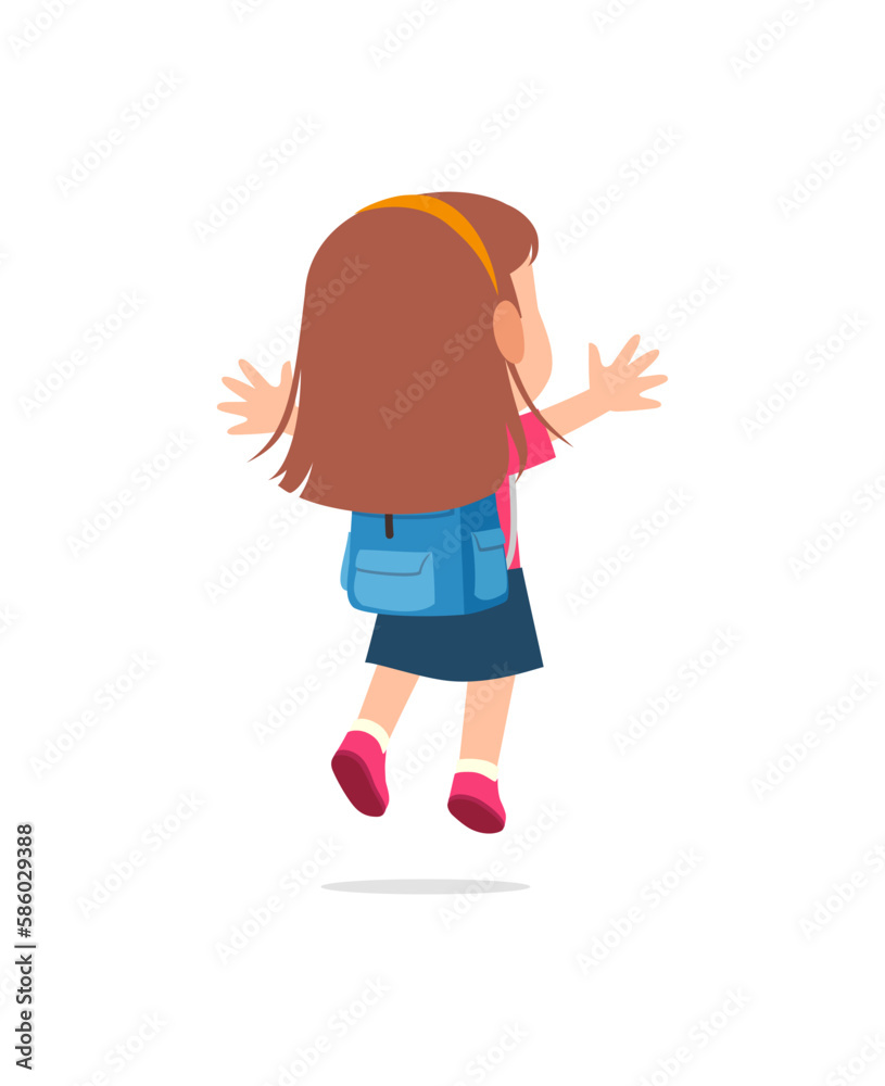 little kid go to school alone and feel happy, back view Stock Vector ...