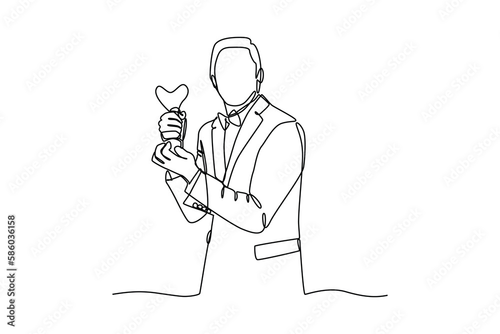 Single one-line drawing male employees are given a certificate of ...