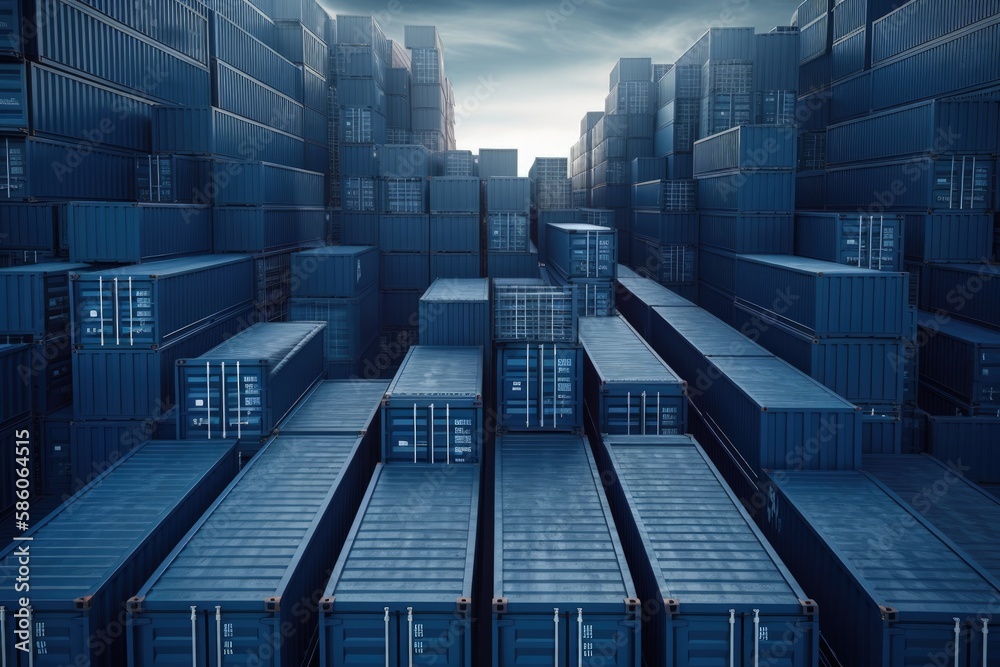 Стокова ілюстрація warehouse filled with stacks of colorful shipping ...