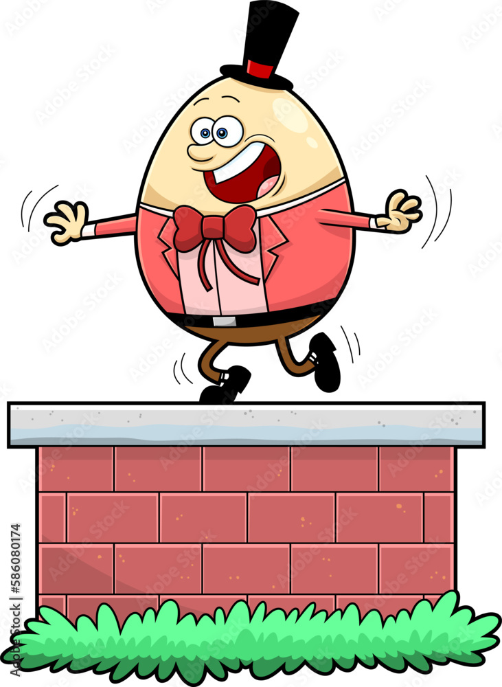 Humpty Dumpty Egg Cartoon Character Falling Off The Wall. Vector Hand ...