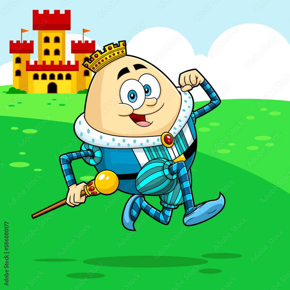 Happy Humpty Dumpty King Egg Cartoon Character Running. Vector Hand ...