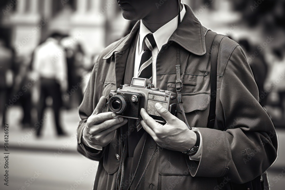 Vintage Journalist Holding a Camera, Press Freedom Day, Capturing the ...