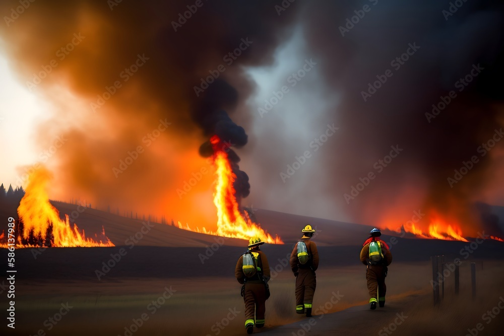 Rendering of Firefighters Fighting Against Wildfire Due to Climate ...