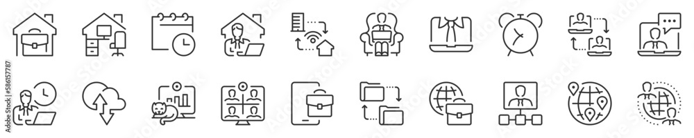 Remote working, business concepts concepts thin line icon set. Symbol ...