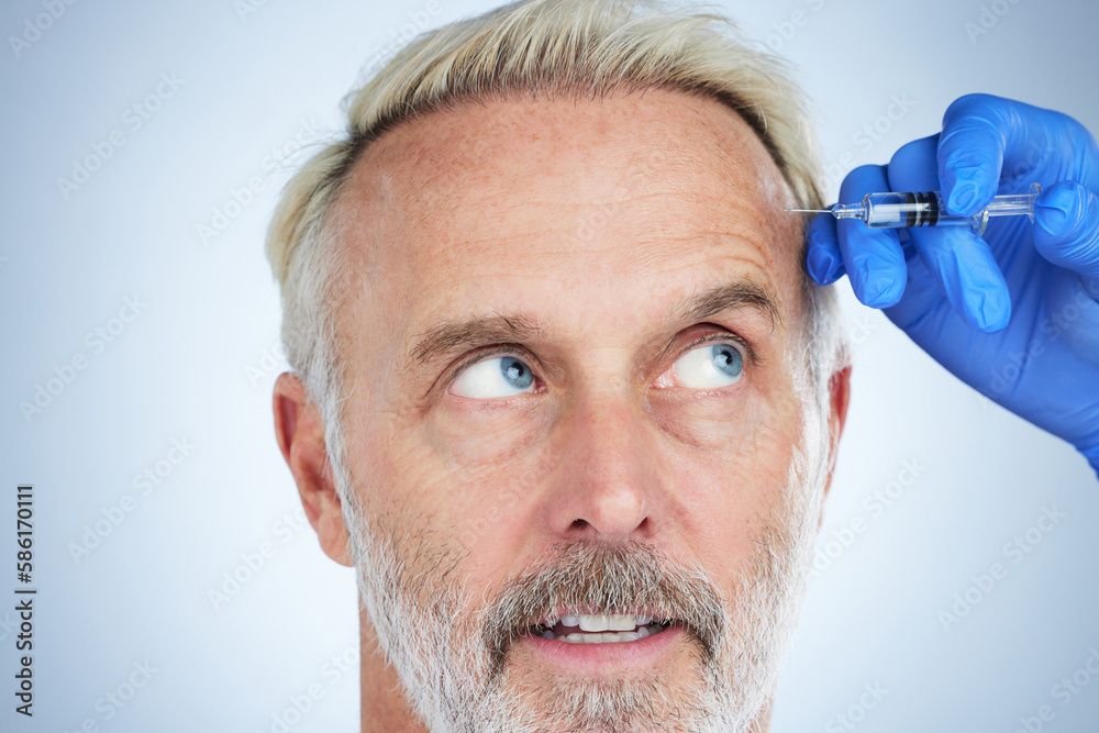 Stock-Foto „Botox, face closeup and senior man in a studio looking at ...