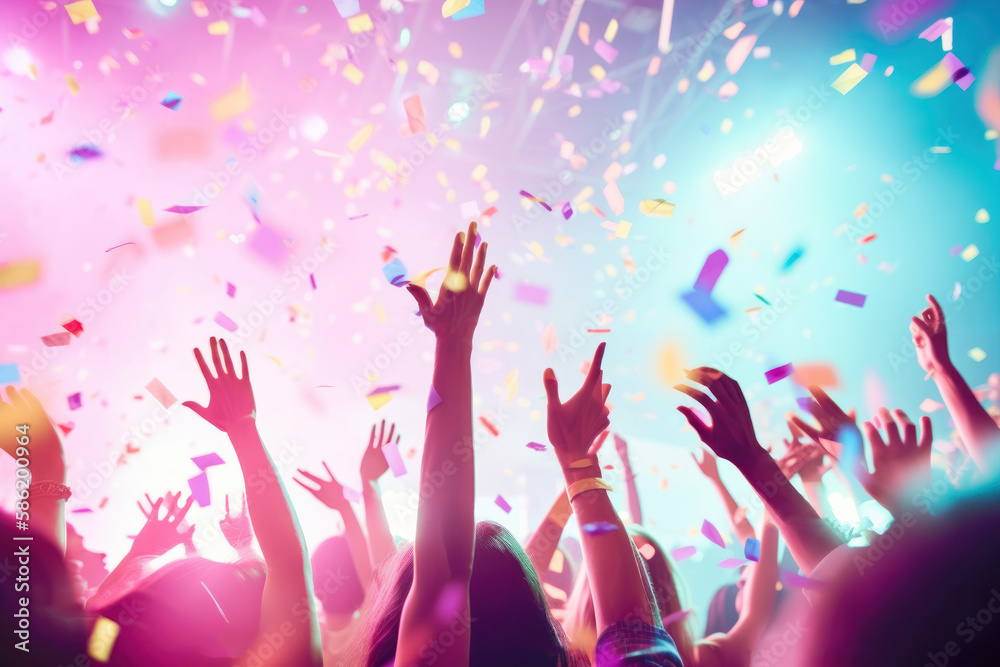 Young beautiful cheerful people enjoy a crazy Summer party with ...