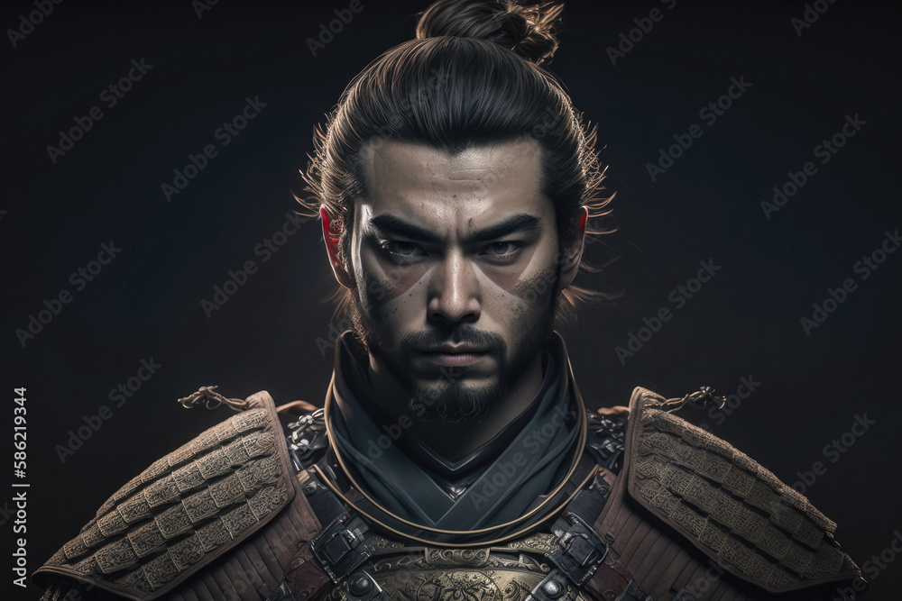Generative AI illustration of confident male samurai in traditional ...