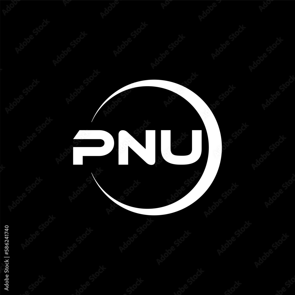 PNU letter logo design with black background in illustrator, cube logo ...