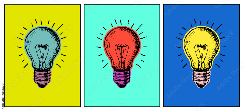 Light Bulb Sketch. Linear Glowing light bulb. Brainstorming. Electric ...