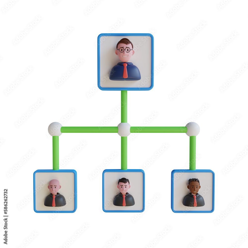 Ilustración de Stock 3d illustration, An organizational chart depicts ...