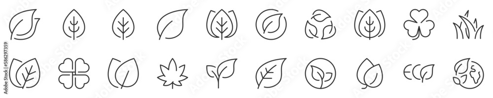 Leaves thin line icon set. Symbol collection in transparent background ...