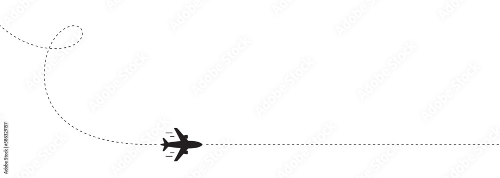 Airplane line path background. Air plane icon with flight route. Travel ...