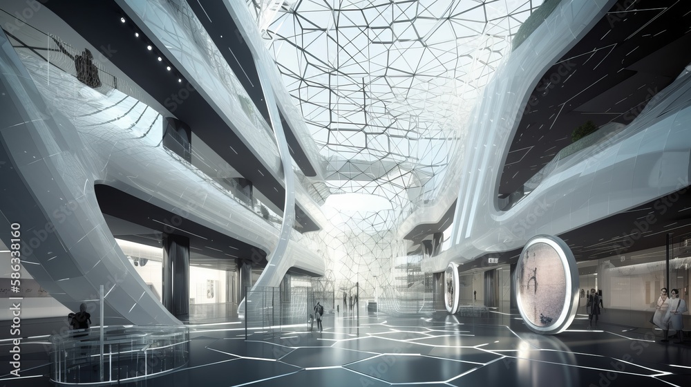 Design concept of a futuristic shopping mall interior, showcasing ...