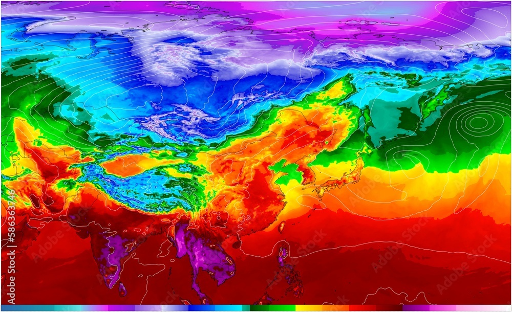 Ilustrace Mapa meteorológico de temperatura de Asia muestra las ...
