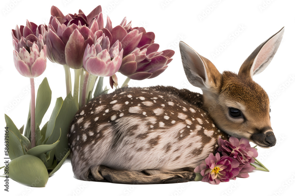 a spring-themed illustration photo featuring an isolated cute spotted ...