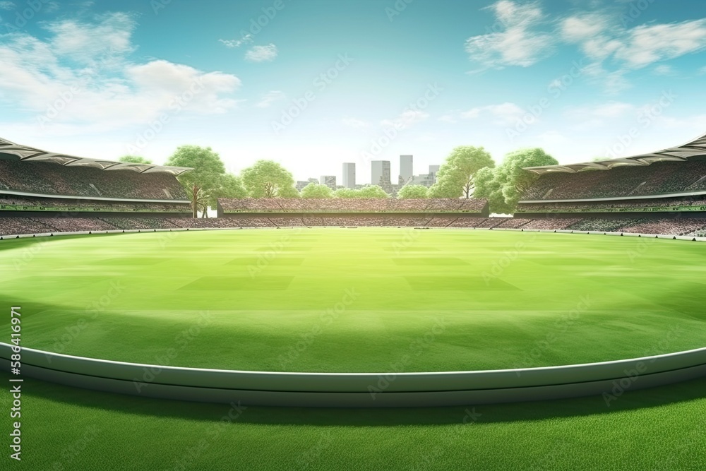 an empty cricket stadium with a lush green field. Generative AI Stock ...