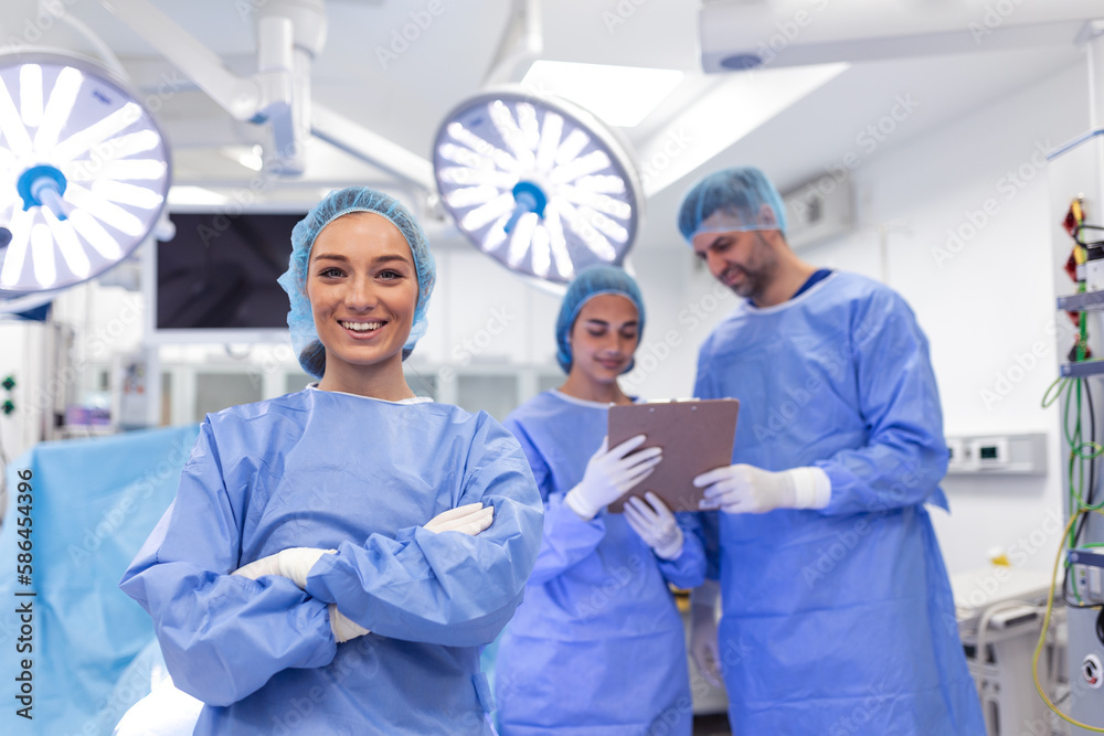 Portrait of female woman nurse surgeon OR staff member dressed in ...