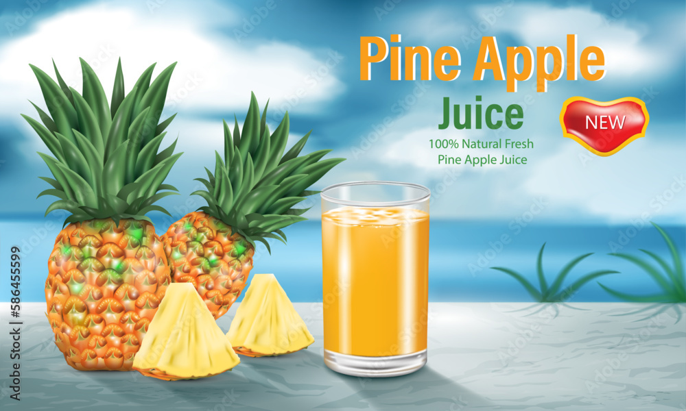 vector illustration pineapple juice ad design with pineapples on the ...