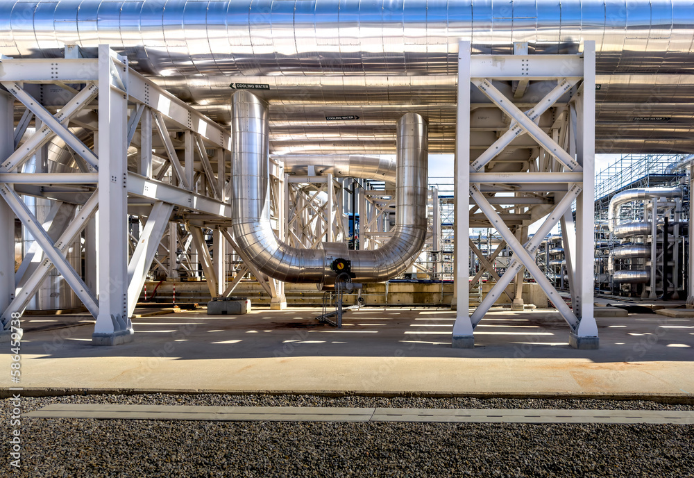 Cooling water system installation with isolated cooling pipes. Stock ...