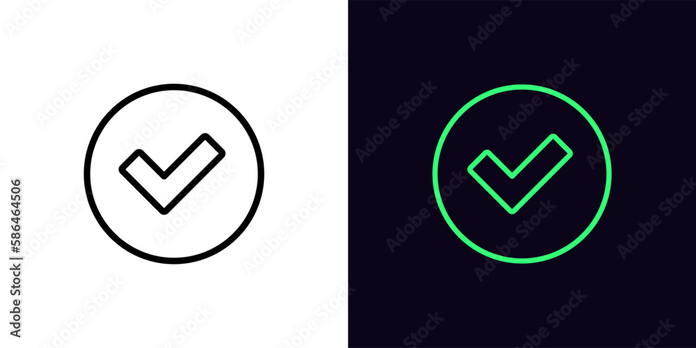 Outline check tick icon, with editable stroke. Checkmark sign, tick ...