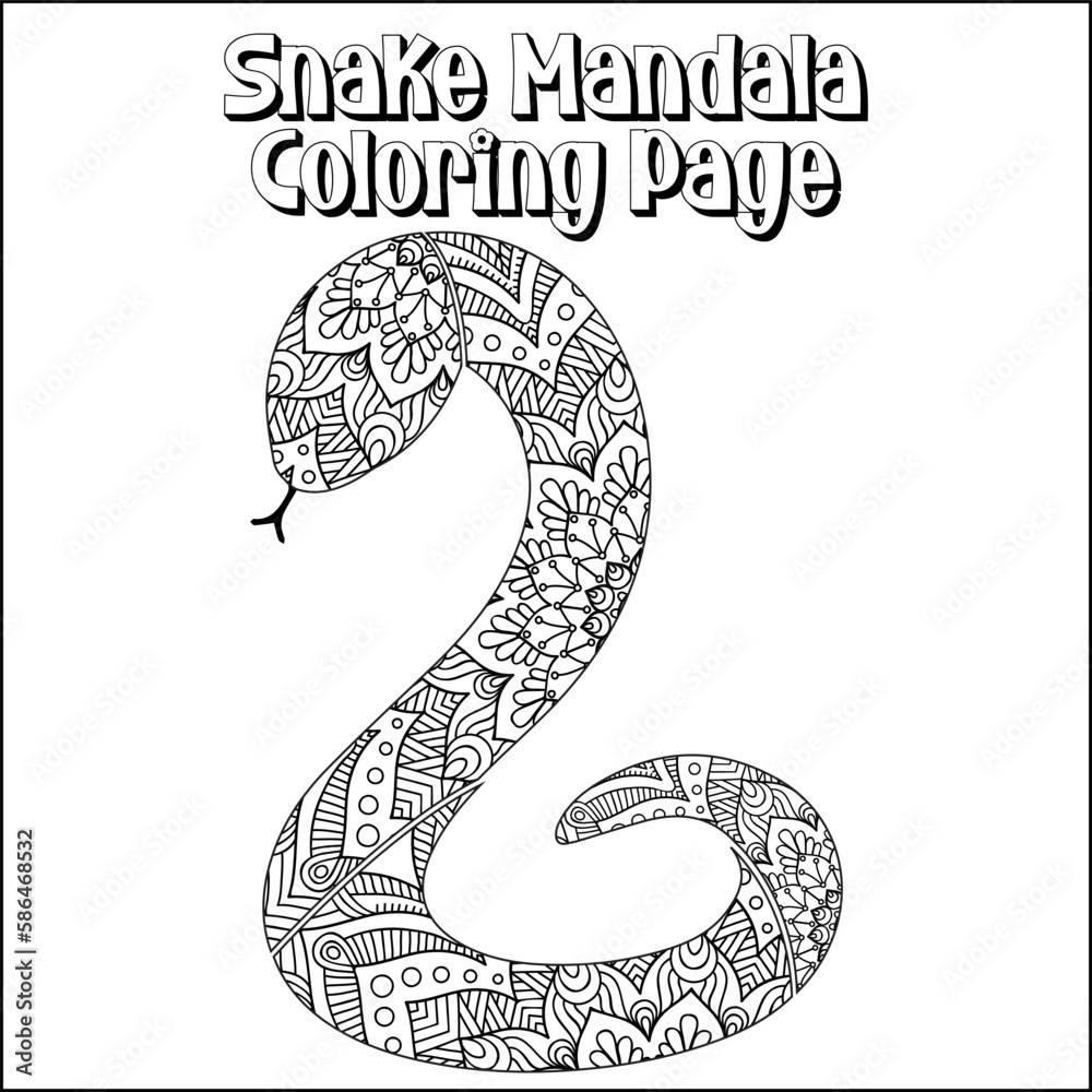 Snake Mandala Coloring Page for Kids Stock Vector | Adobe Stock