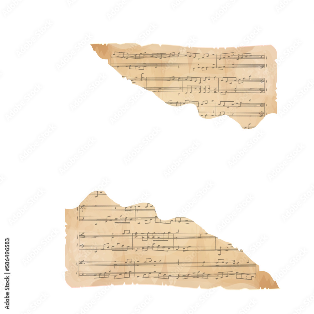 Parchment piece of paper with old music melody, song scrapbook sheet ...