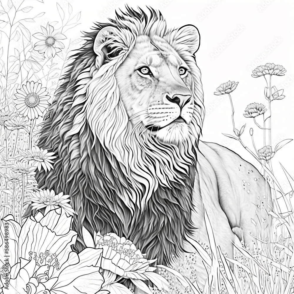 Lion Coloring book page Stock Illustration | Adobe Stock