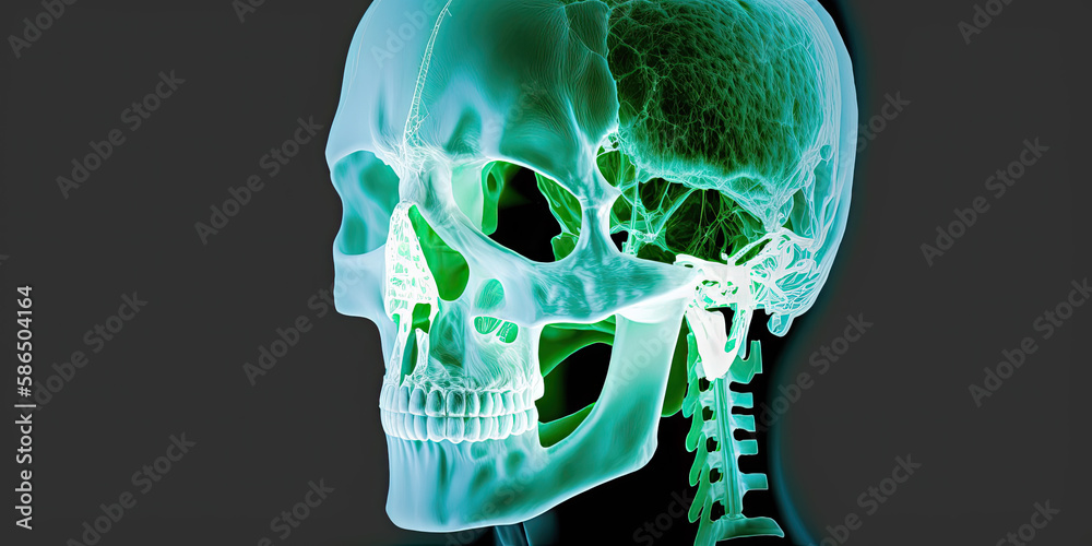 Lateral and AP (anterior-posterior) x-ray views of skull and cervical ...