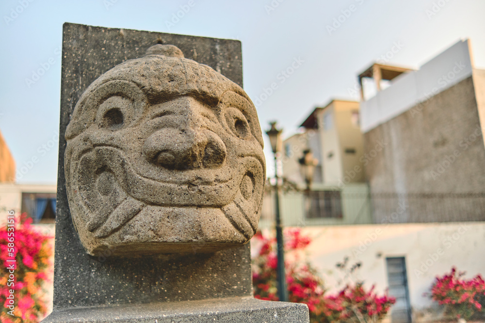 Chavin de Huantar, Peru. shows the nailed head, representation carved ...