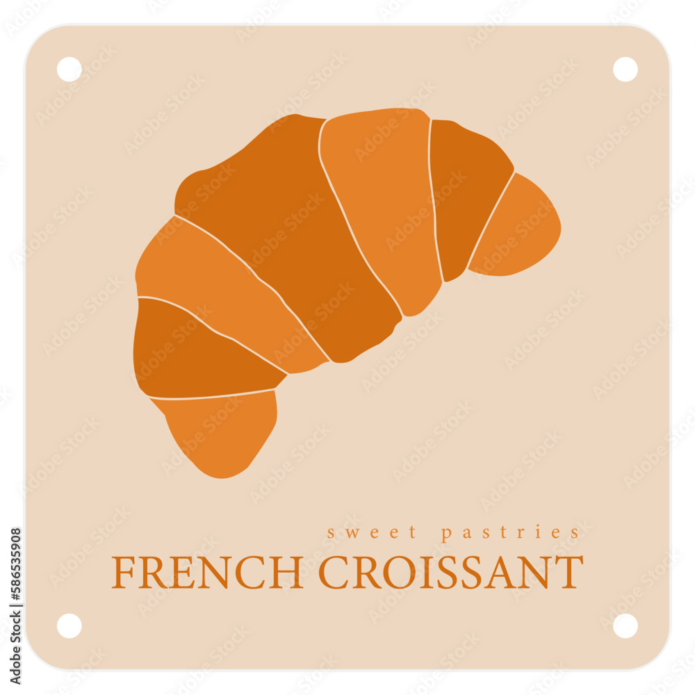 Simple croissant homemade, croissant shop and bakery, pastry logo ...