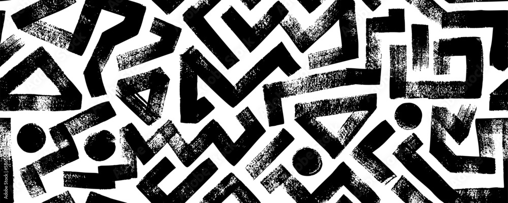 Grunge seamless pattern with zigzag lines, triangles and dots. Hand ...