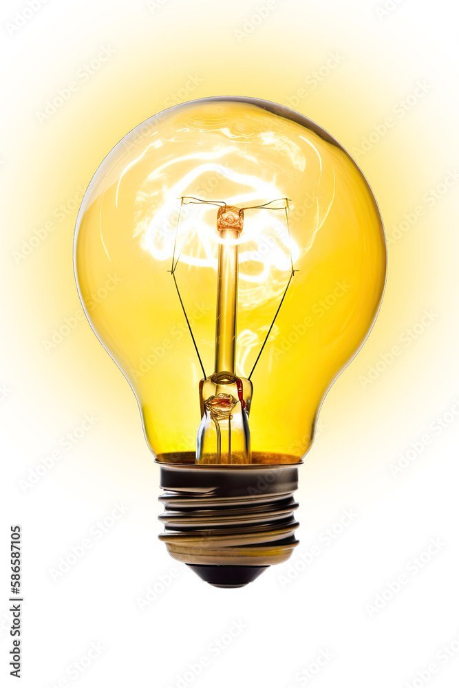 Glowing yellow light bulb isolated on transparent background. Stock ...