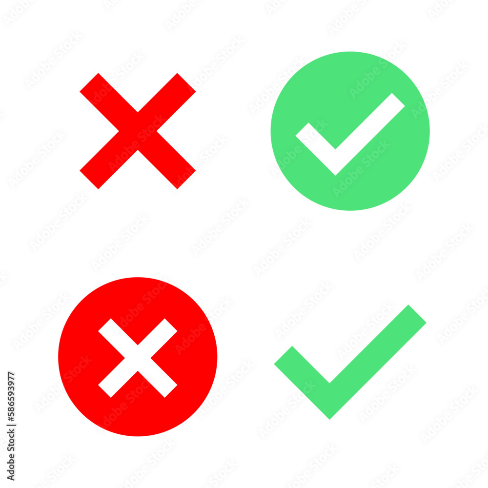 Isolated tick symbols. Green check mark, red cross mark icon set. checklist signs, approval ...