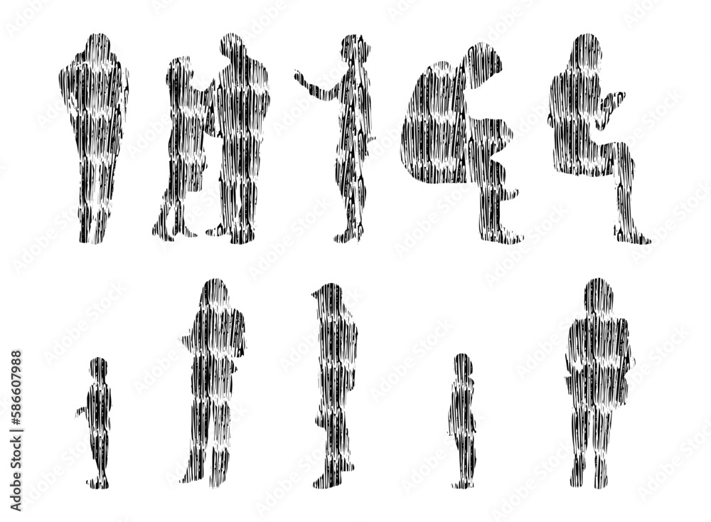 Vector illustration, Outline silhouettes of people, Contour drawing ...