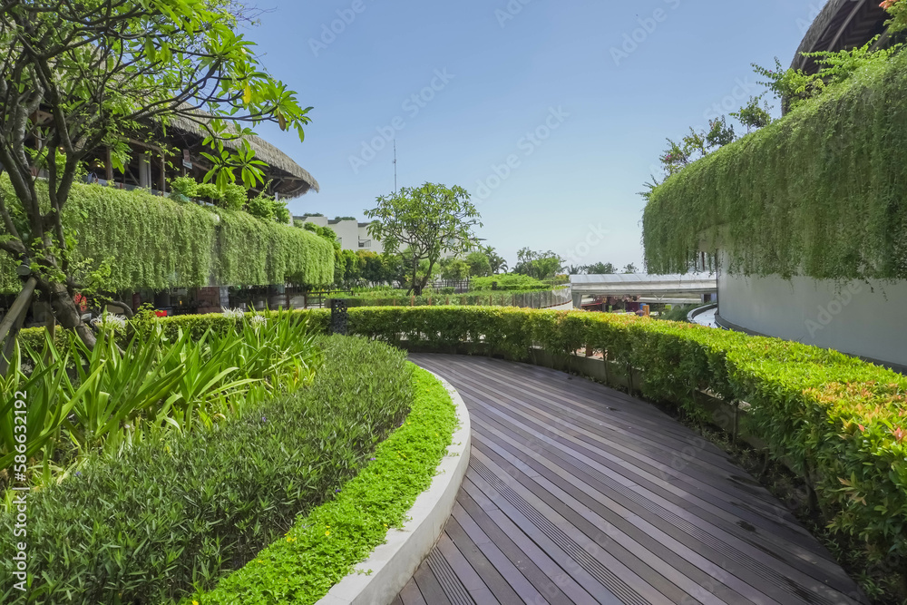 Sky garden on private rooftop of condominium or hotel, high rise ...